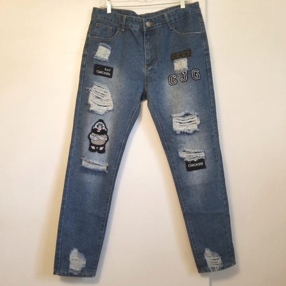 reppunk | Jeans | New Reppunk Distressed Patches Jeans Chicken | Poshmark